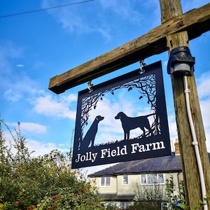 Hanging Metal Dog Sign With Custom House Name / Hanging Shop Sign ...