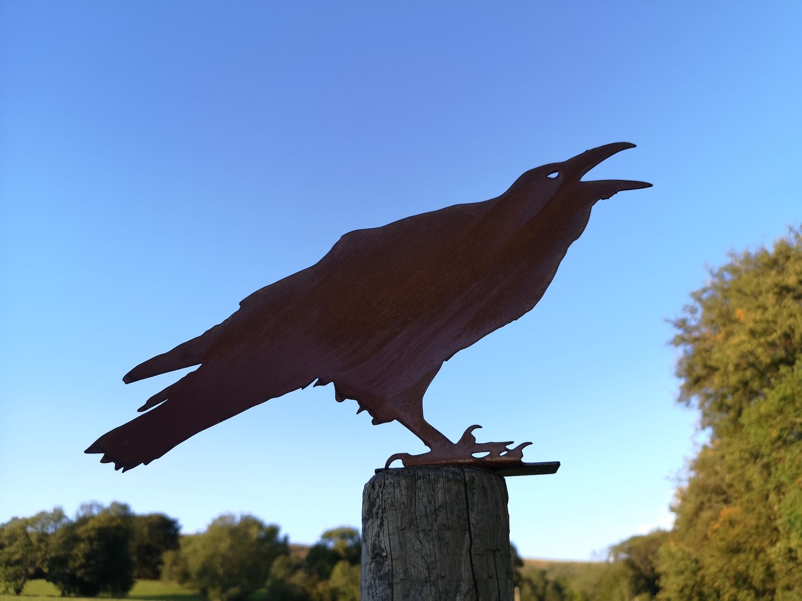 Rusty Metal Cawing Crow Fence Post Topper / Raven / Bird Art / Garden ...