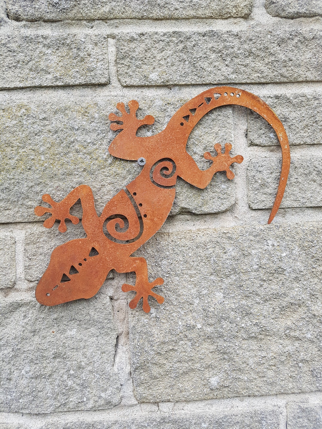 Rusty Metal Gecko With Tribal Pattern -perfect Gift for Pagan - Lovely ...
