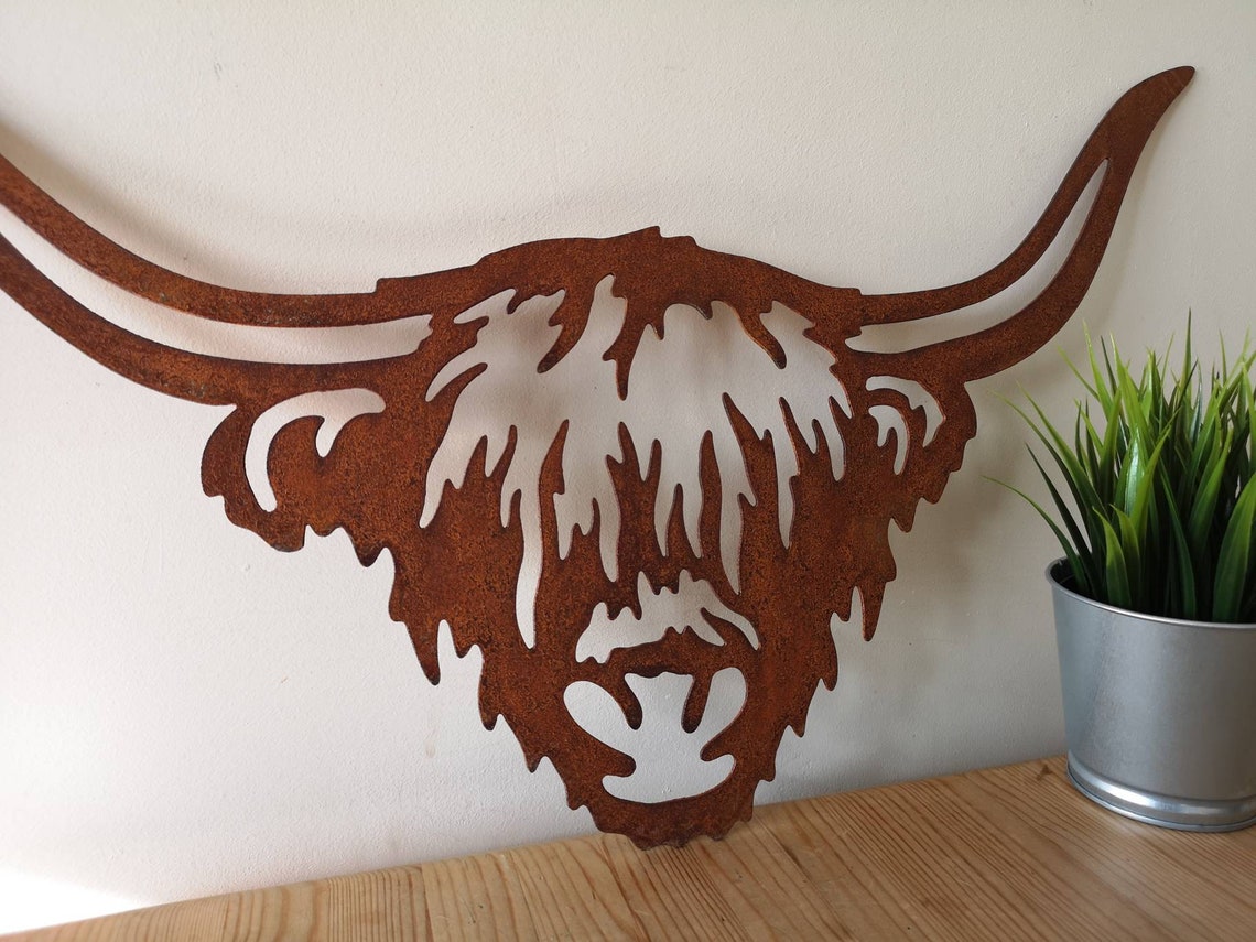 LARGE Rusty Metal Highland Cow Wall Art Scottish Cow - Etsy