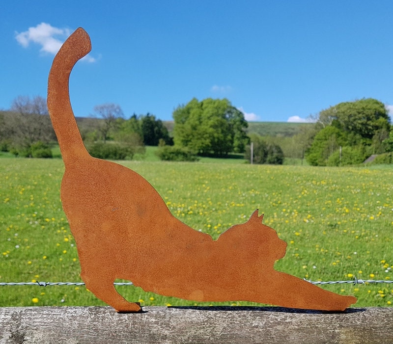 Pk3 Metal Rusty Cat Fence Topper - Cat Silhouette - Rustic Art - Cat ...
