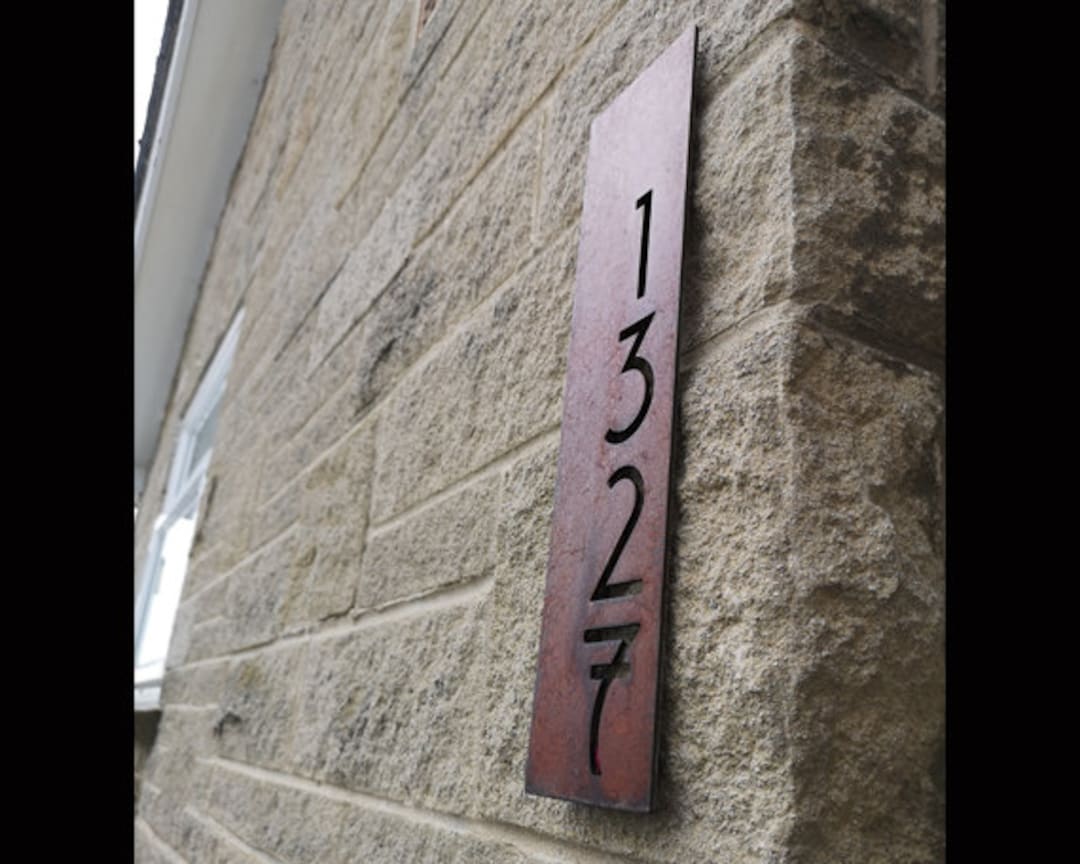 Metal Number House Sign Solid Steel With Custom Address Vertical ...