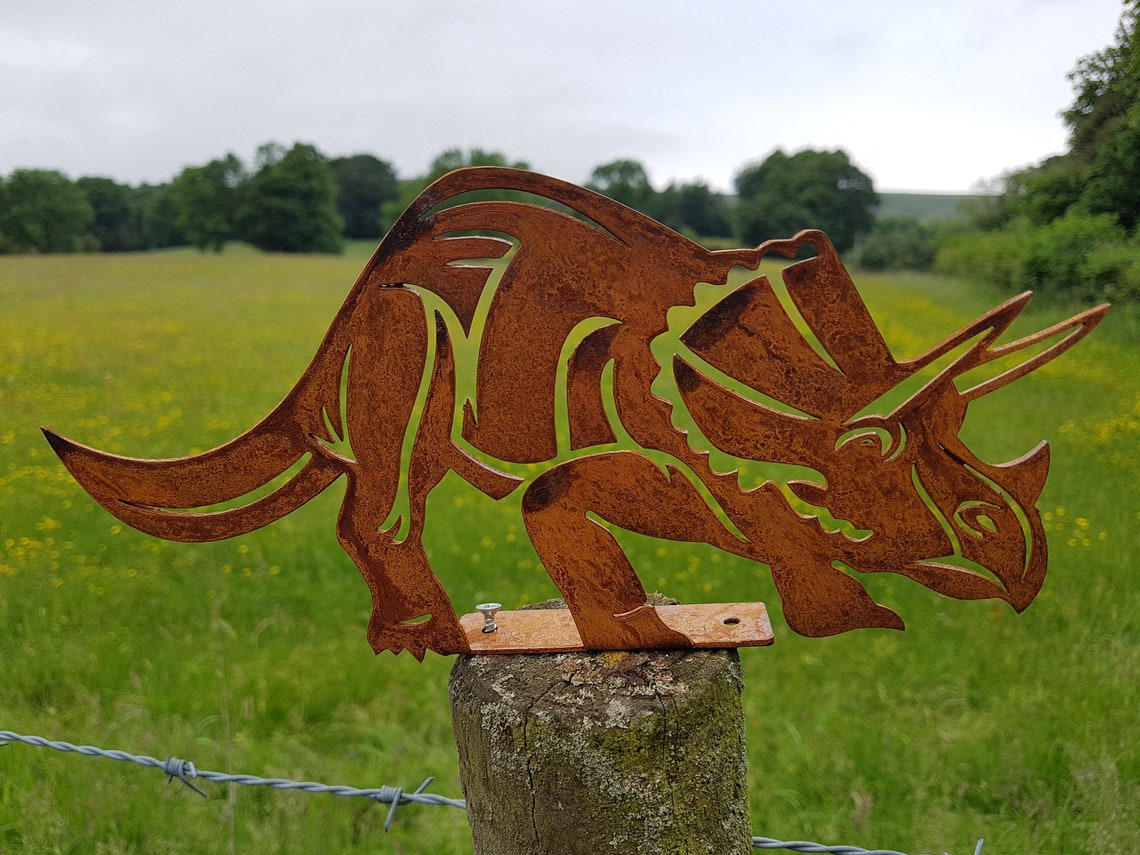 Rusty Metal T-rex Dinosaur Fence Post Topper Garden | Etsy