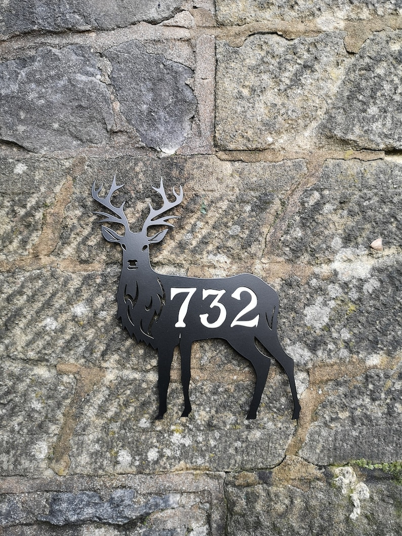 Metal House Sign Stag Deer / Custom Sign / House Numbers / Steel Sign ...