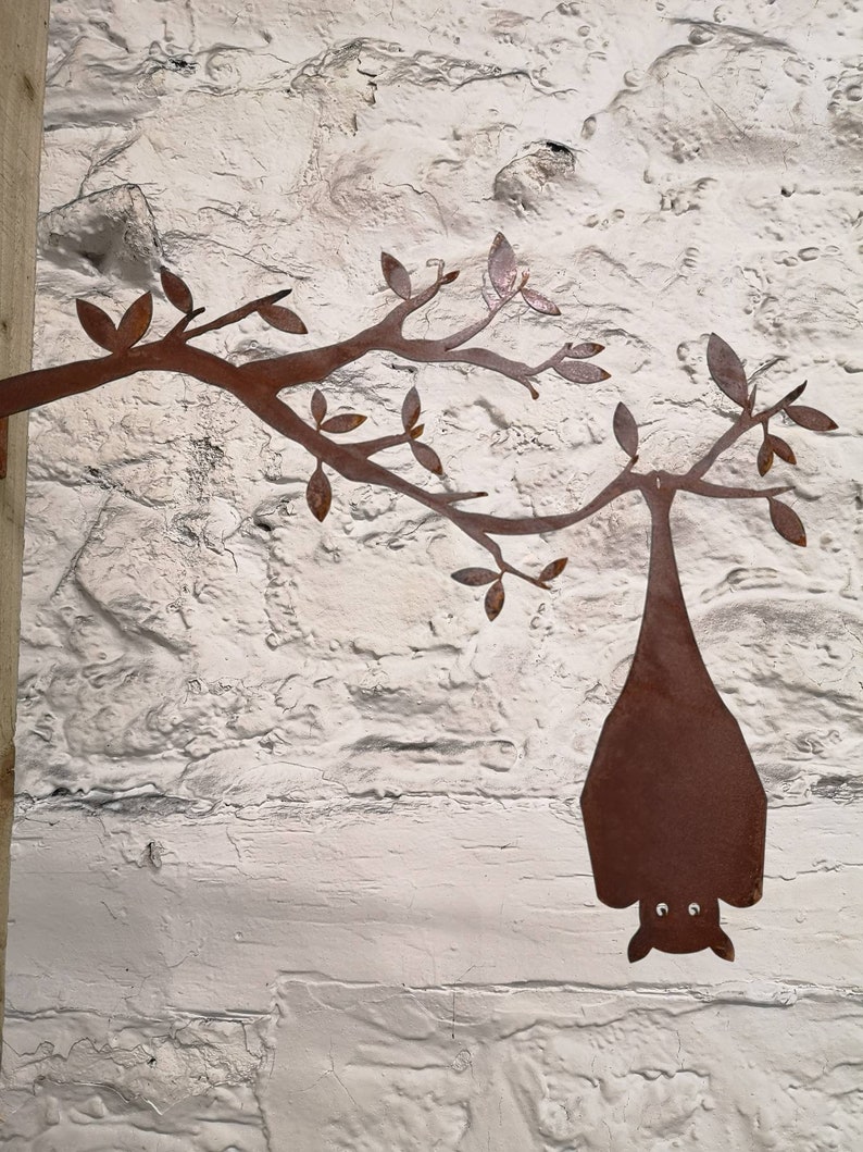 Rusty Metal Hanging Bat on Branch / Halloween Bat Decoration / - Etsy