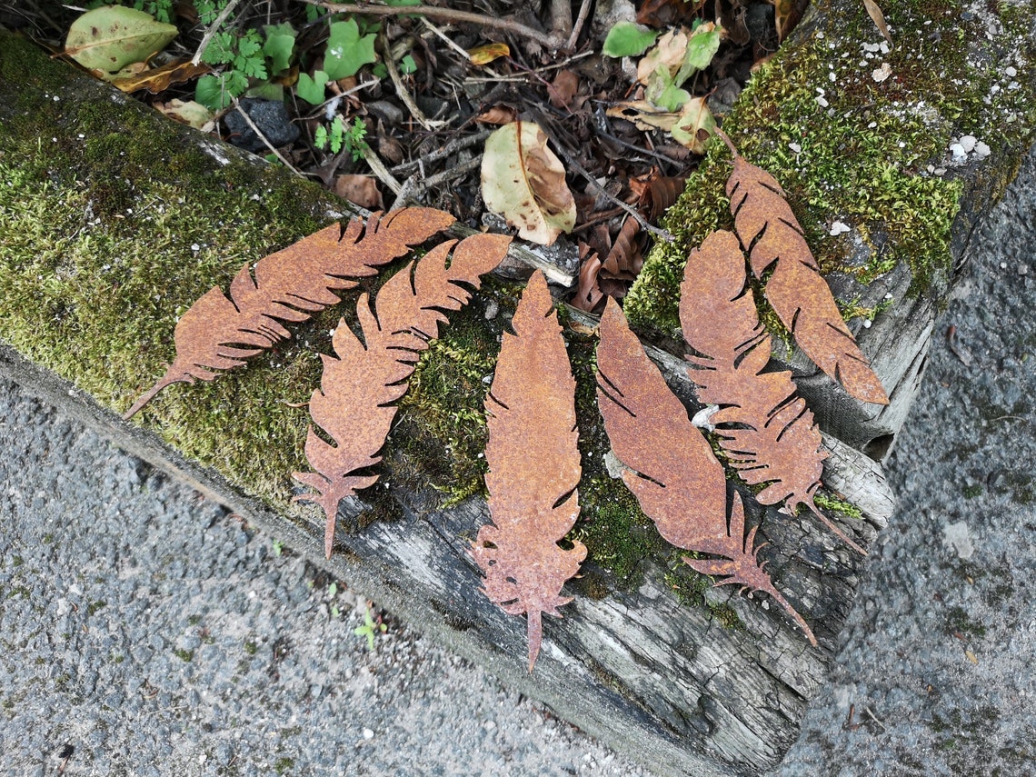 Pack of 6 Rusty Metal Feathers / Rustic Decor / Feather Decor / Metal ...