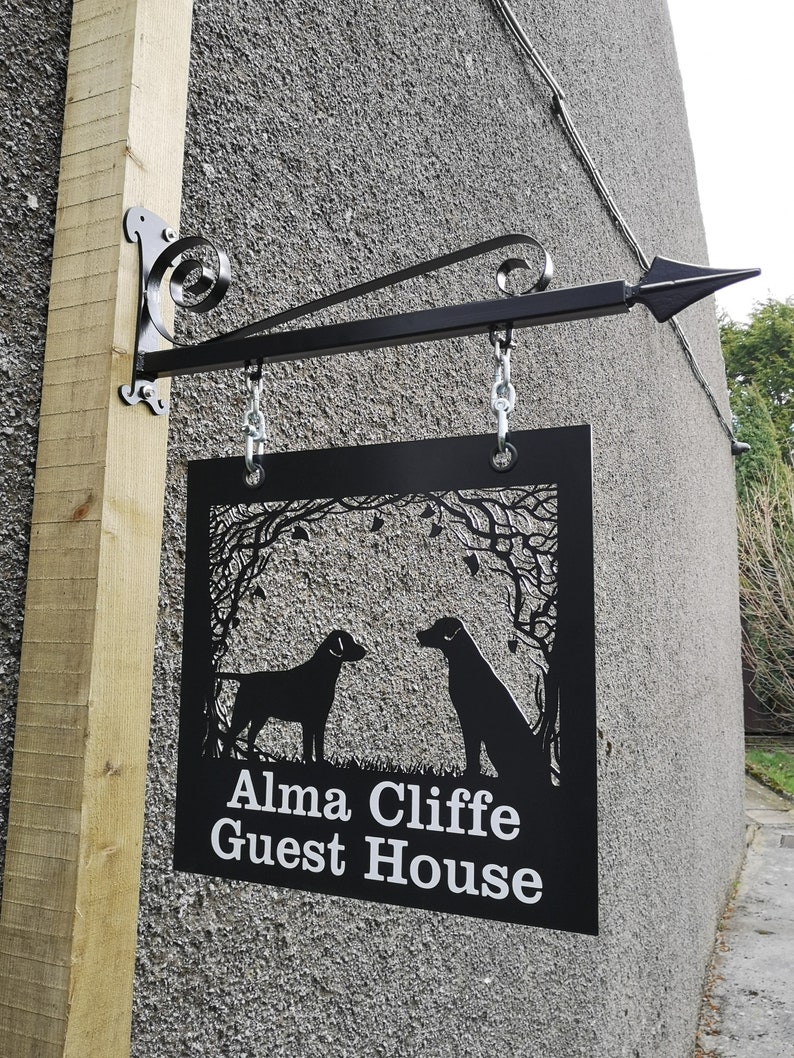 Hanging Metal Dog Sign With Custom House Name / Hanging Shop Sign ...