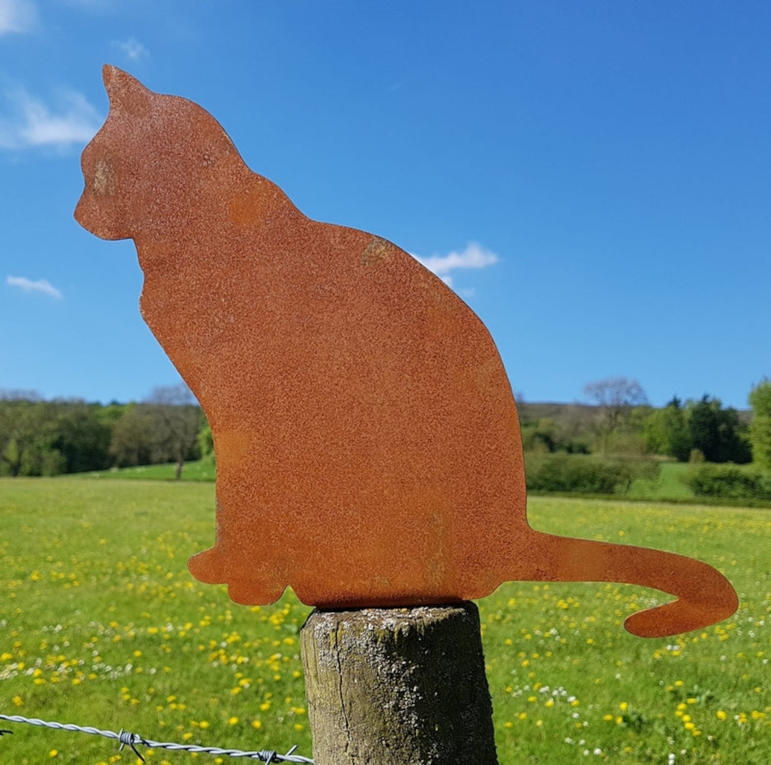 Pk3 Metal Rusty Cat Fence Topper - Cat Silhouette - Rustic Art - Cat ...