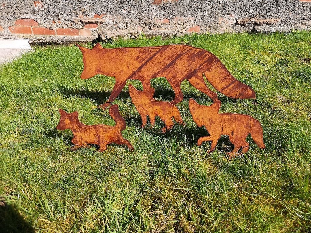 Rusty Metal Family of Foxes - Garden Ornaments - Art - Fox Gift - Steel ...