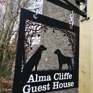Hanging Metal Dog Sign With Custom House Name / Hanging Shop Sign ...