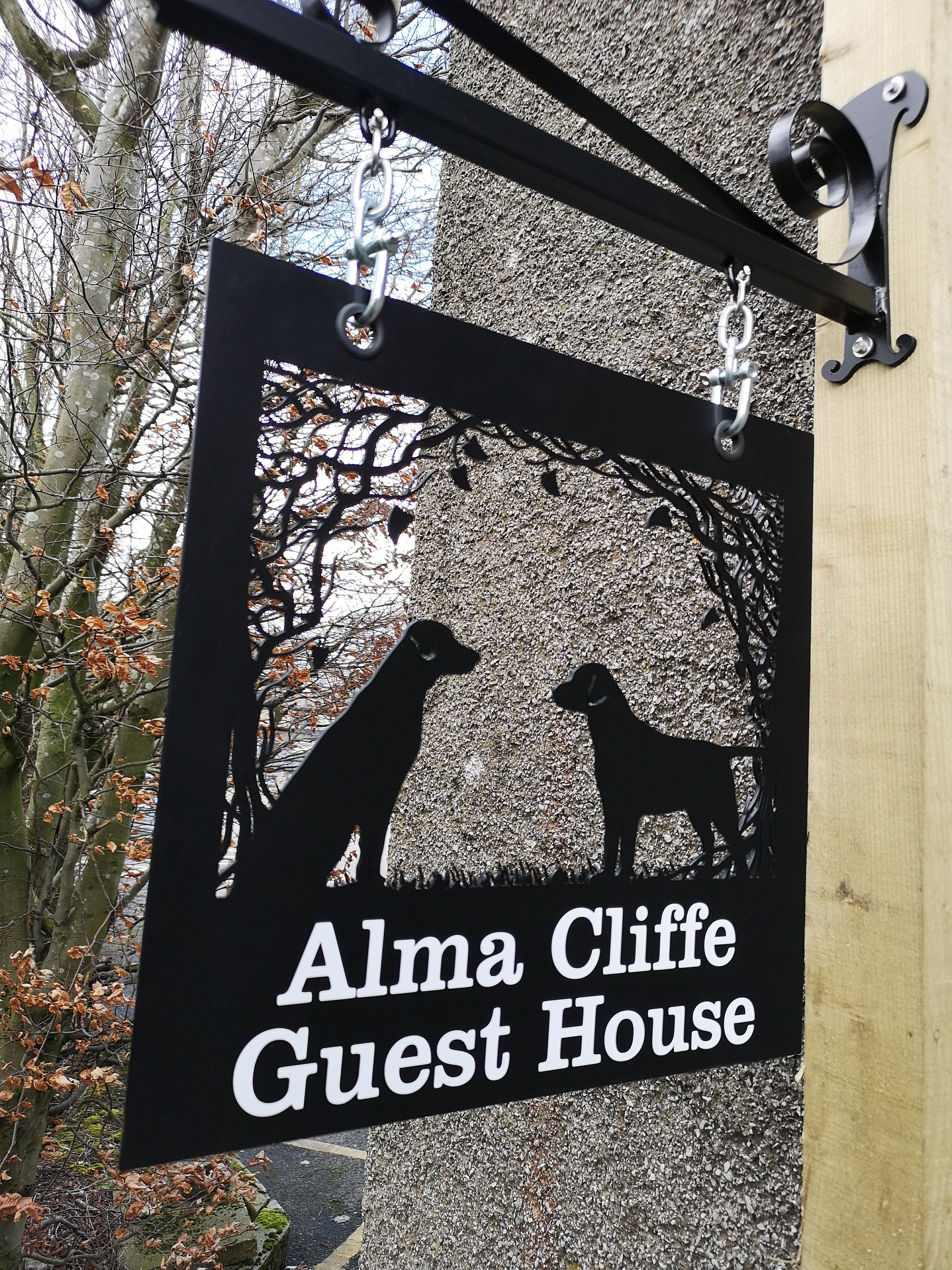 Hanging Metal Dog Sign With Custom House Name / Hanging Shop Sign ...