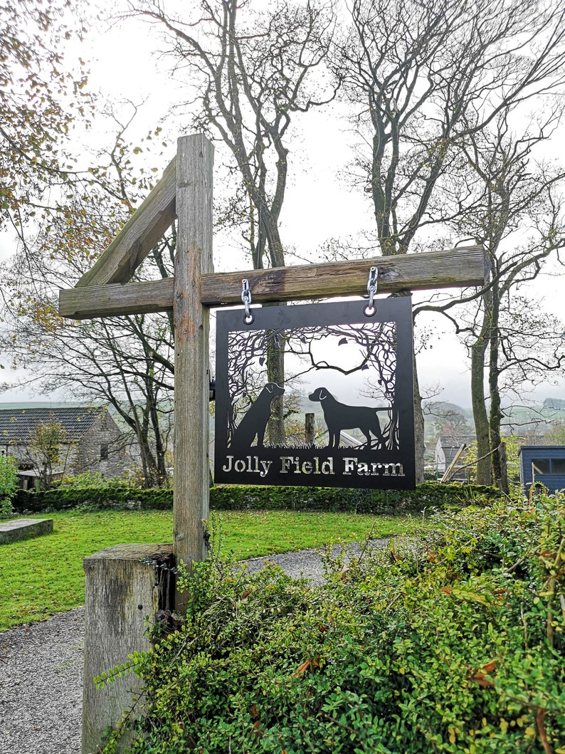 Hanging Metal Dog Sign With Custom House Name / Hanging Shop - Etsy