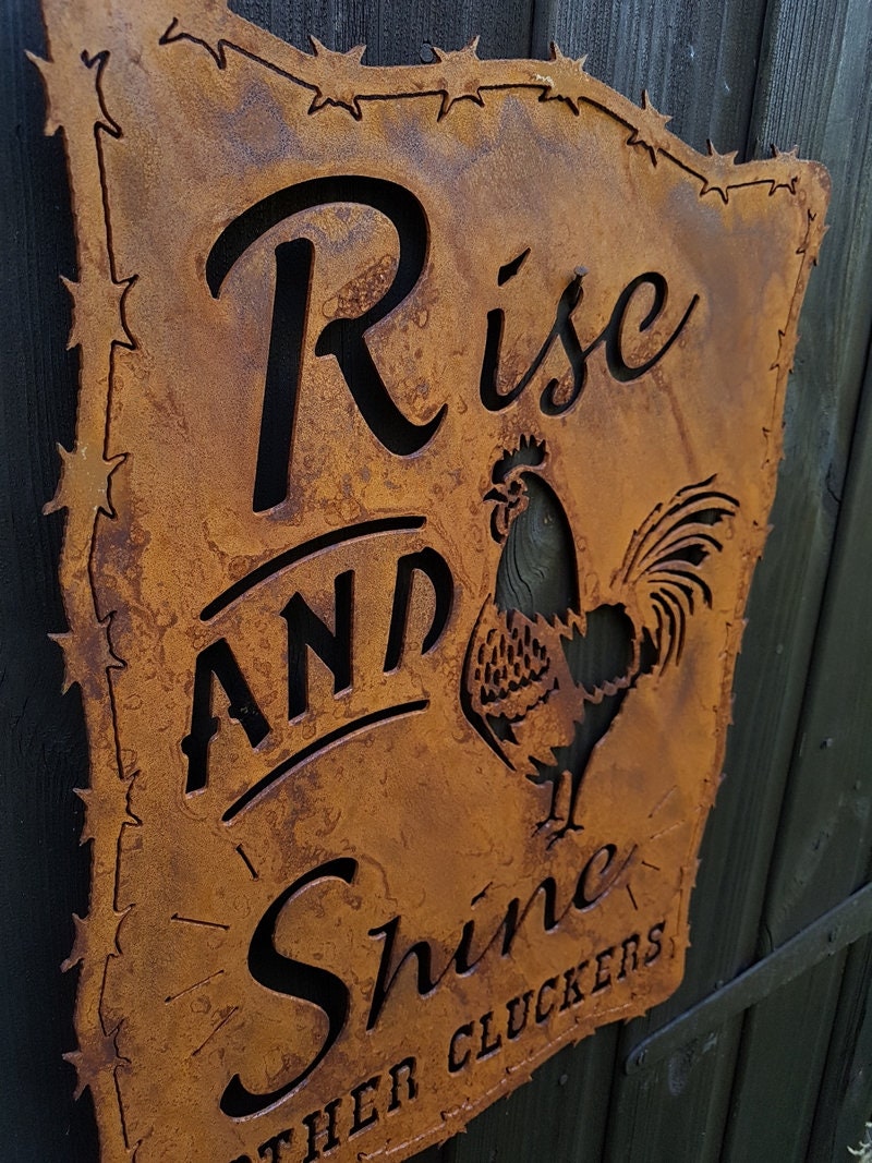 Rusty Metal Funny Sign Rise and Shine Mother Cluckers | Etsy