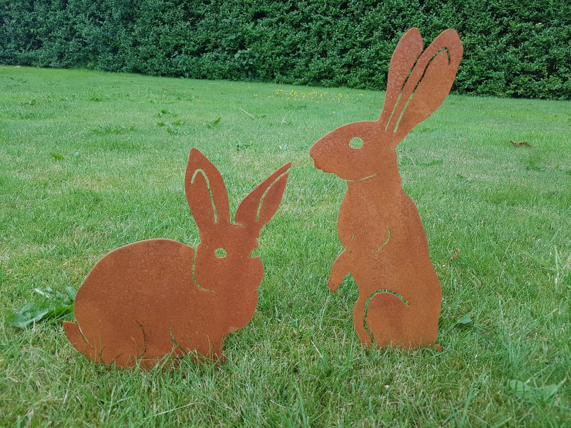 Rusty Metal Rabbits Garden Ornaments Art Rabbit Gift | Etsy
