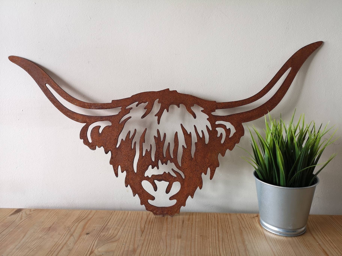 LARGE Rusty Metal Highland Cow Wall Art Scottish Cow | Etsy