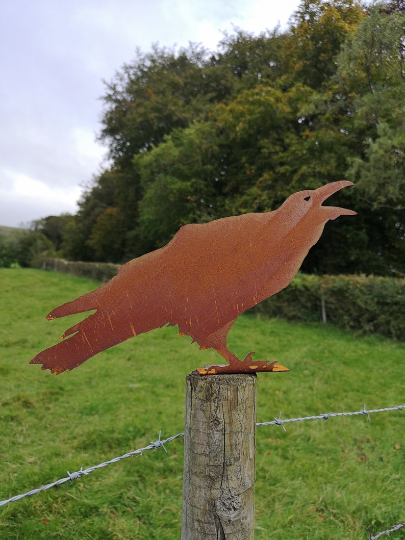 Rusty Metal Cawing Crow Fence Post Topper / Raven / Bird Art / - Etsy
