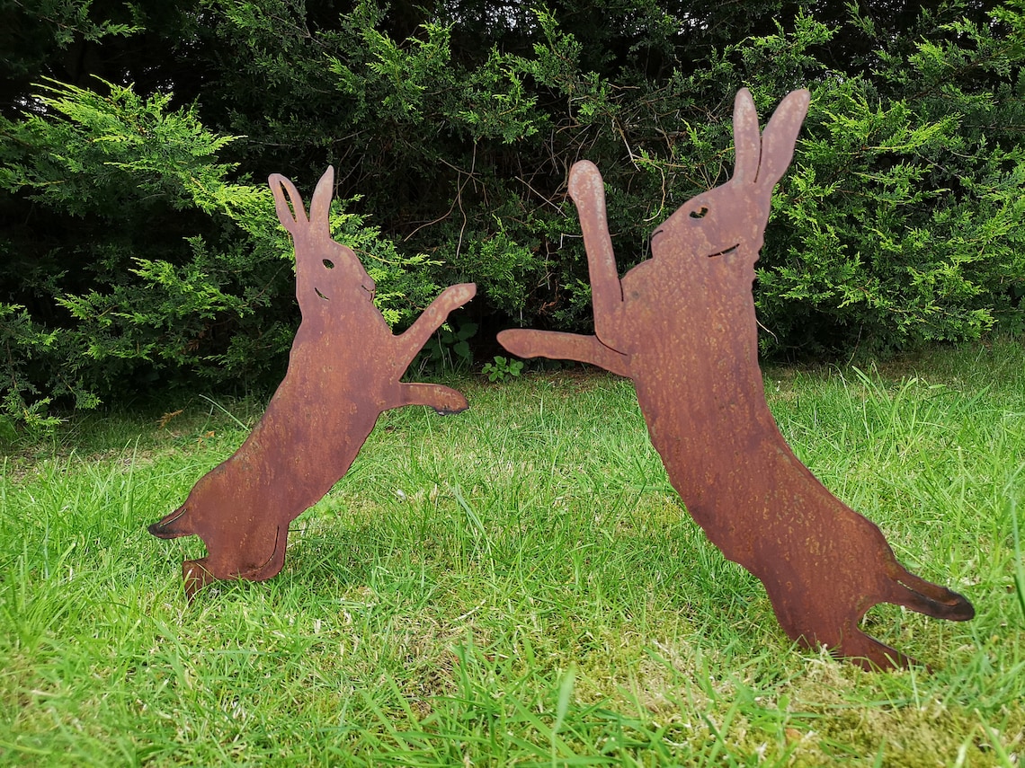 Pair of Rusty Metal Boxing Hares - Pagan - Garden Ornaments - Art ...