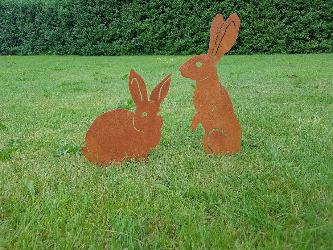 Rusty Metal Rabbits - Garden Ornaments - Art - Rabbit Gift - Steel ...