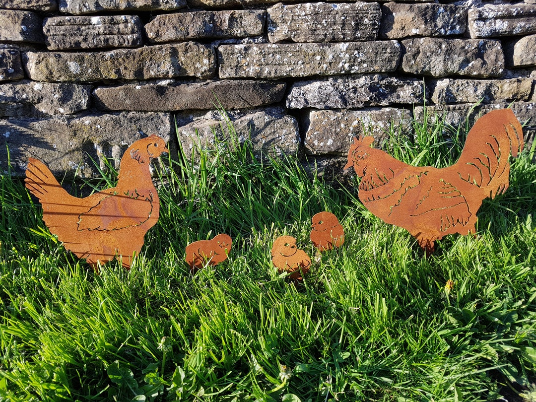 Rusty Metal Family of Chickens - Garden Ornaments - Art - Chicken - Hen ...