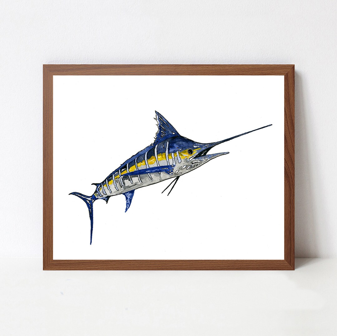 Striped Marlin Watercolor Print, Coastal Wall Art, Beach House Wall Art ...
