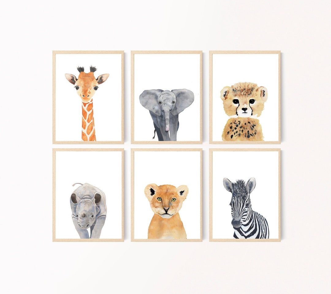 Safari Animal Prints, Baby Safari Animal Prints, Set of 6, Giraffe ...