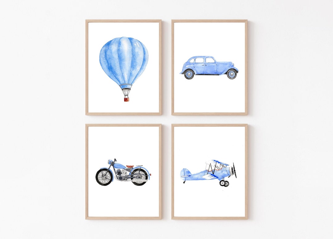 Vintage Transportation Nursery Art: Airplane, Car, Motorcycle Prints ...