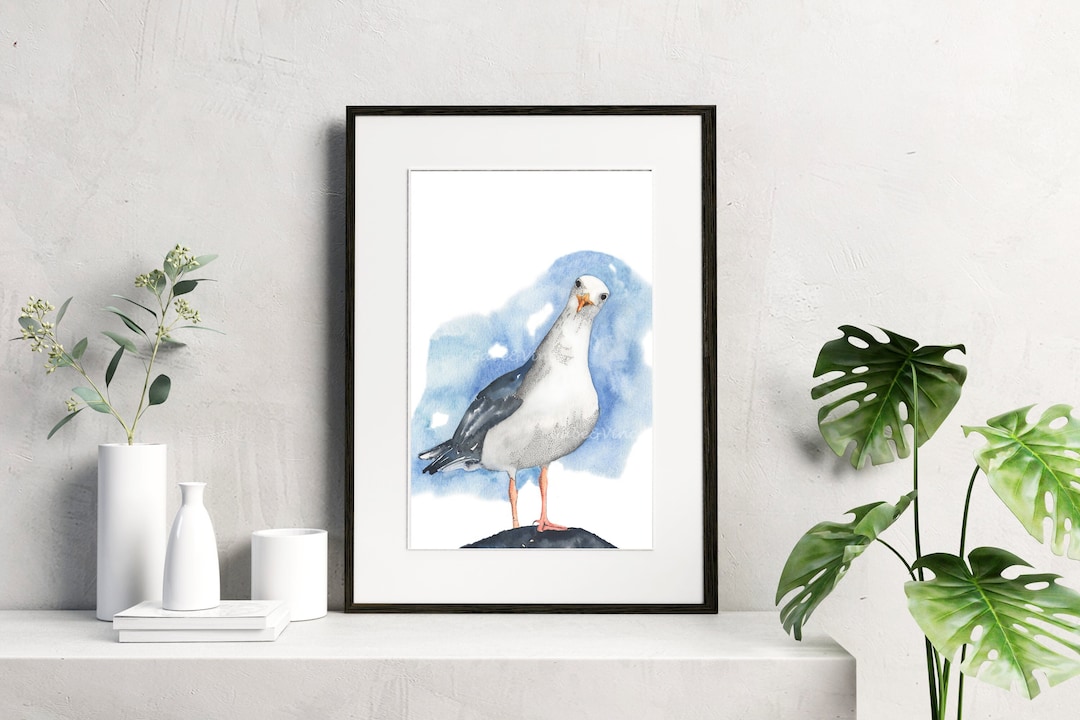 Seagull Printable, Seagull Watercolor Print, Coastal Wall Art, Beach ...
