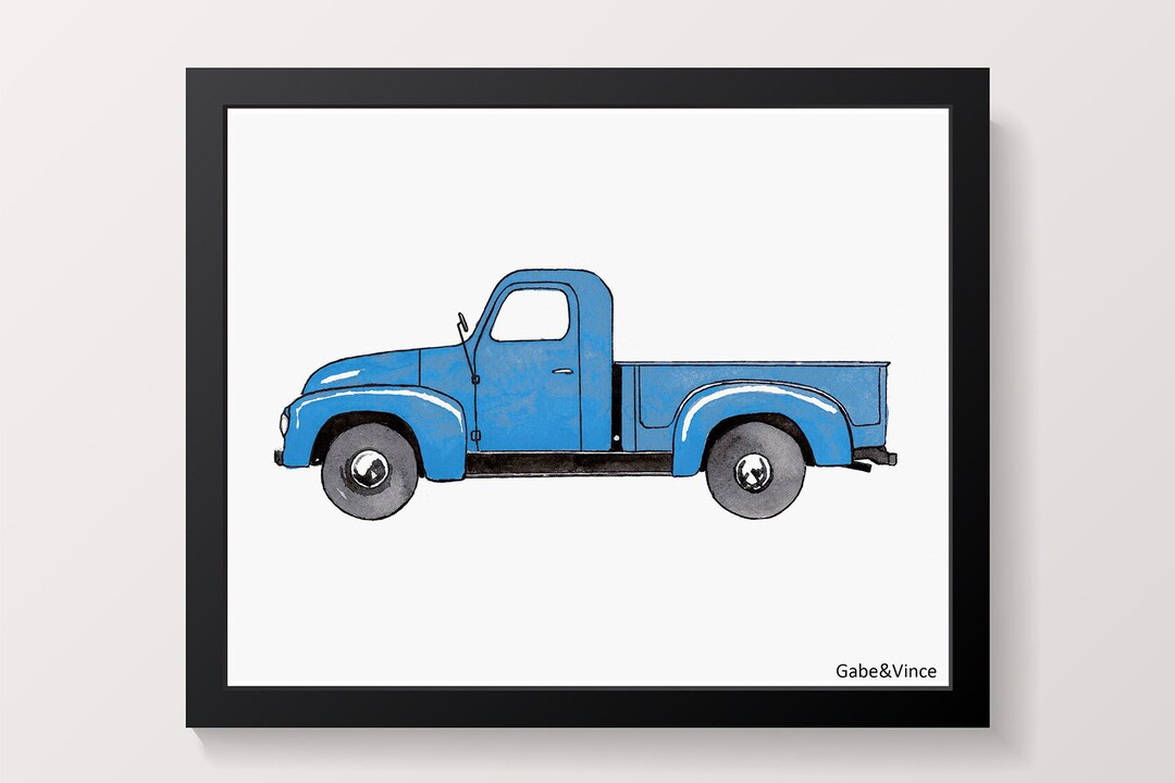 Blue Truck Print, Printable Watercolor, Boys Wall Art, Kids Room Wall ...