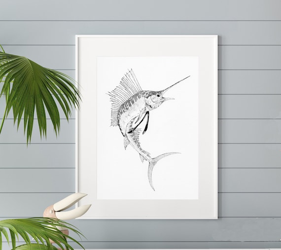 Sailfish Sketch Buy Sailfish Art, Bill Fish Fishing Wall Art Decor,