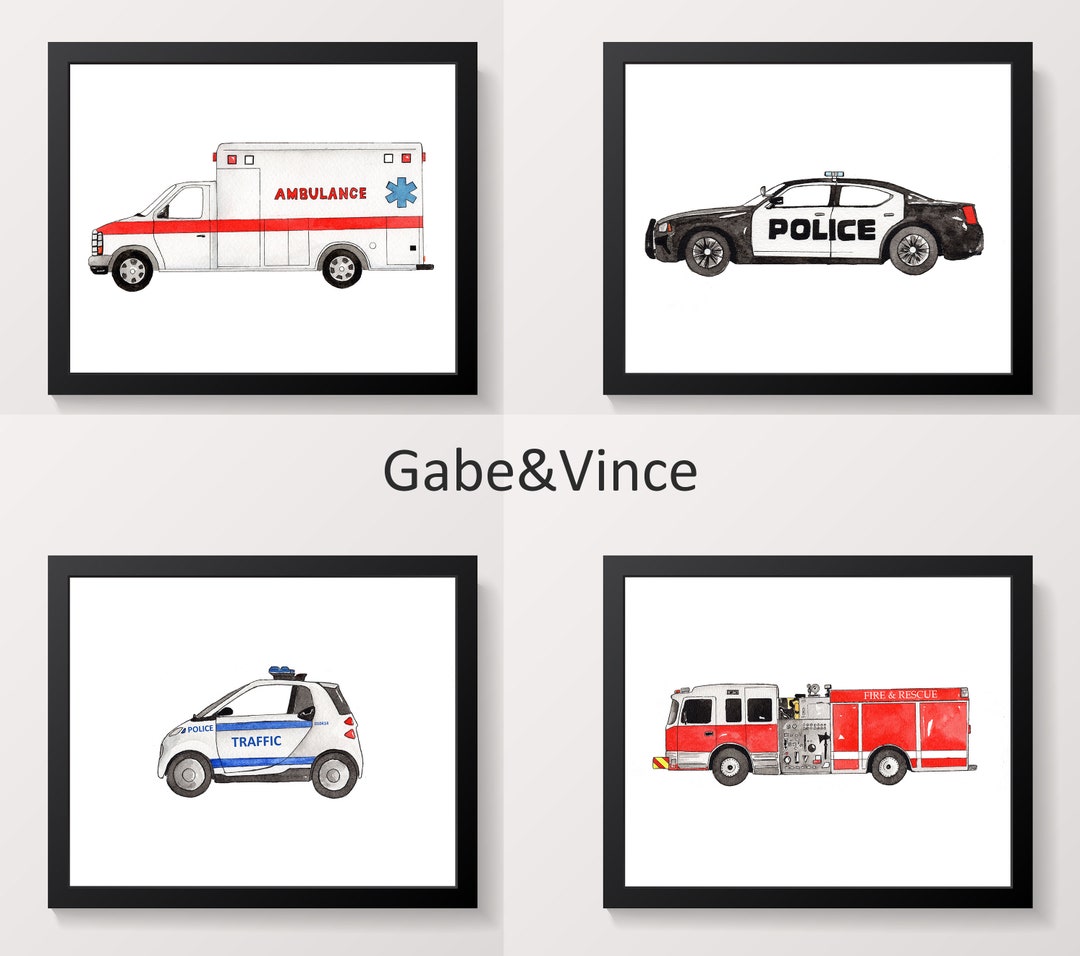 Printable Emergency Rescue Vehicles, Set of 4, Printable Watercolor ...