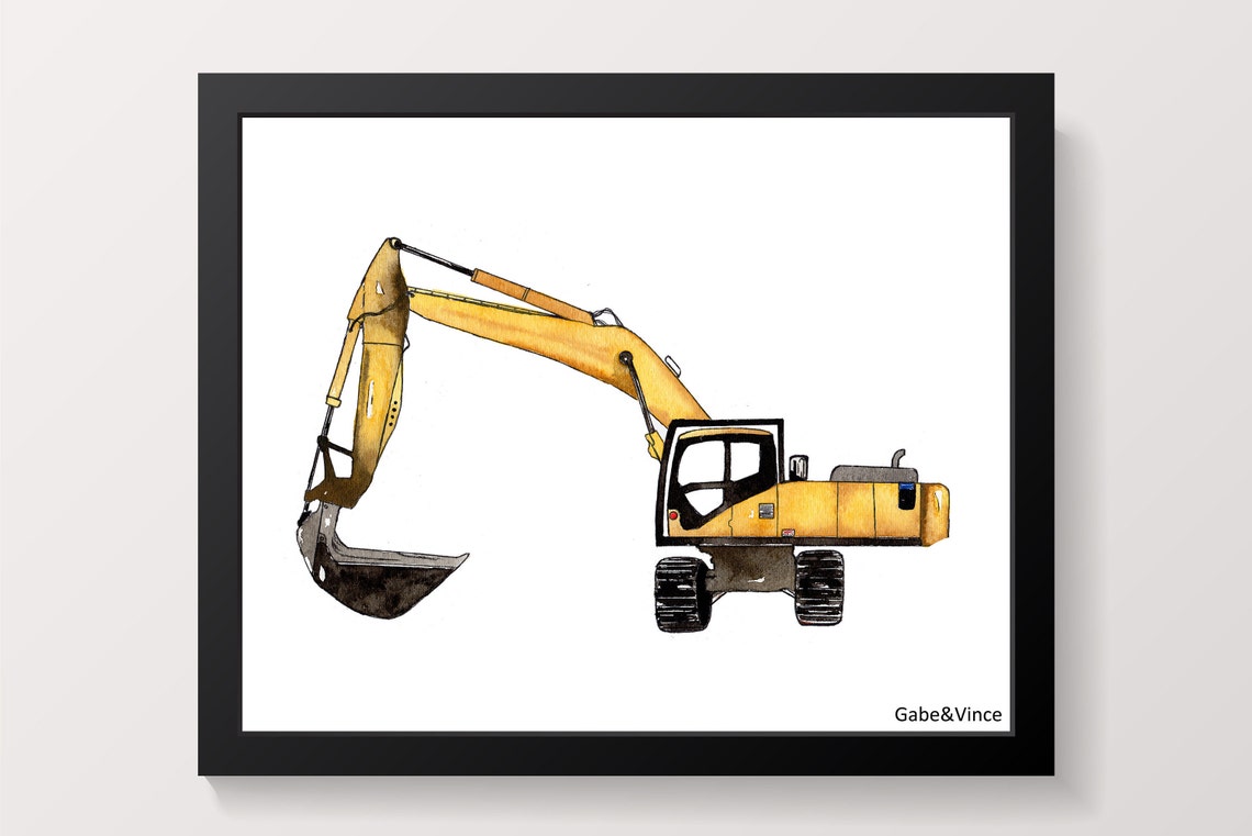 Excavator Backhoe Print Printable Watercolor Boys Wall Art - Etsy