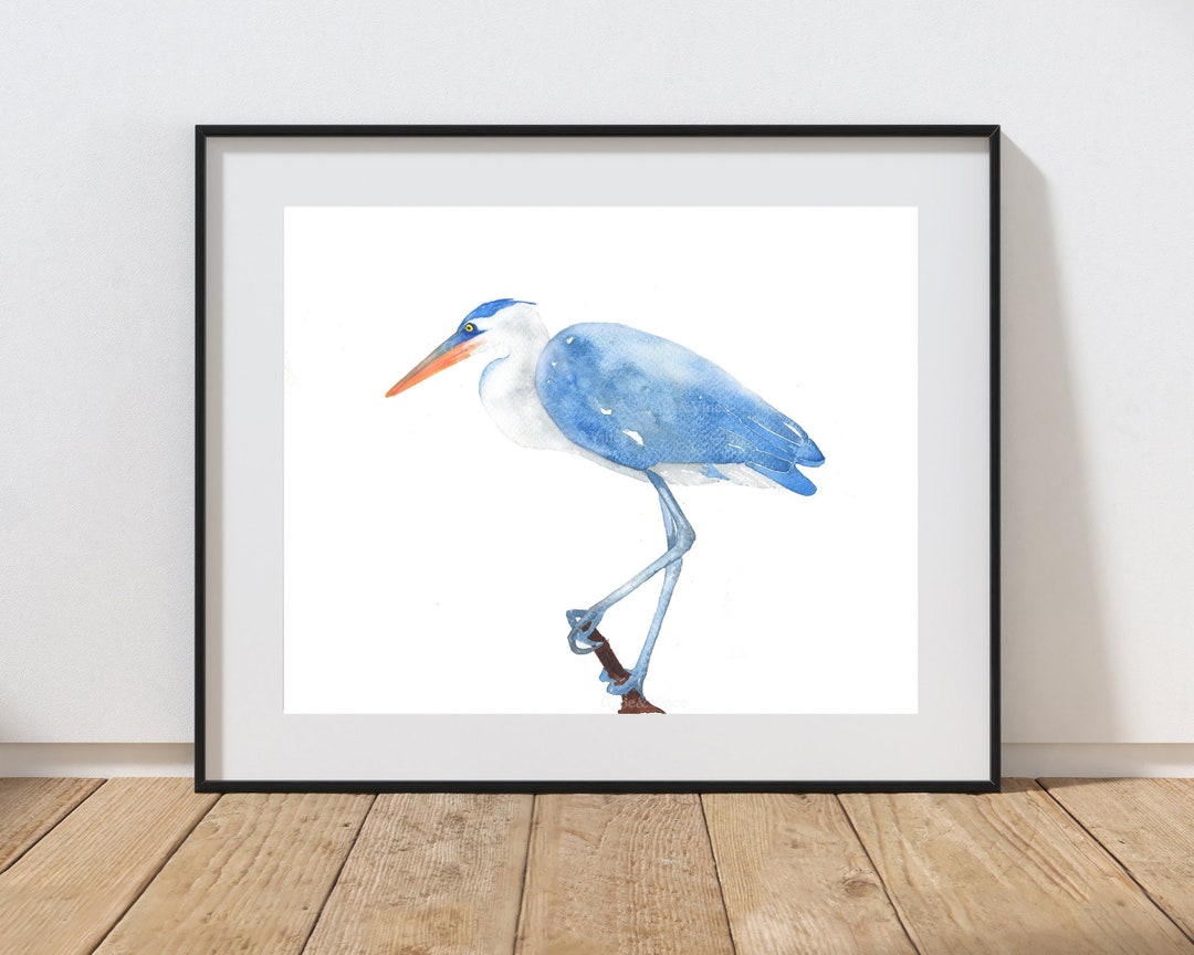 Great Blue Heron Printable, Blue Heron Watercolor, Coastal Wall Art ...