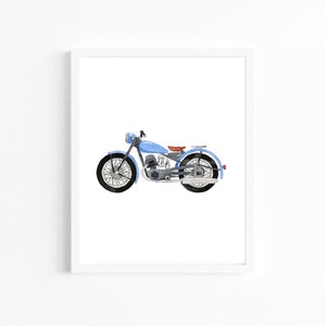 Printable Blue Vintage Motorcycle, Blue Motorcycle, Travel Nursery Wall ...