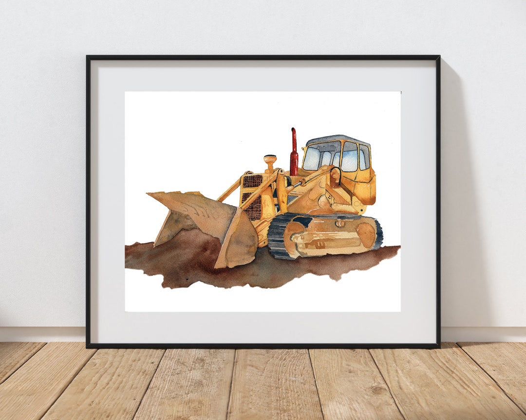 Watercolor Bulldozer Print: Construction Vehicle Wall Art (digital ...