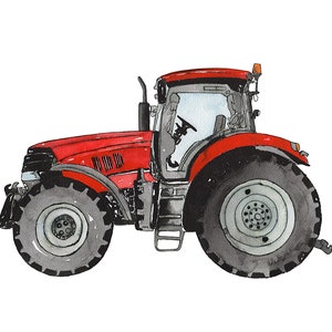 Red Tractor Print, Printable Watercolor Tractor, Kids Room Wall Art ...