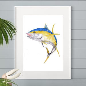 Yellowfin Tuna and Wahoo Watercolor Print, Coastal Wall Art, Saltwater ...