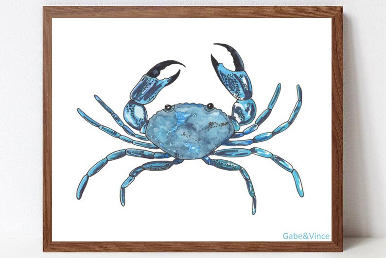 Blue Crab Printable Printable Coastal Wall Art Beach House | Etsy