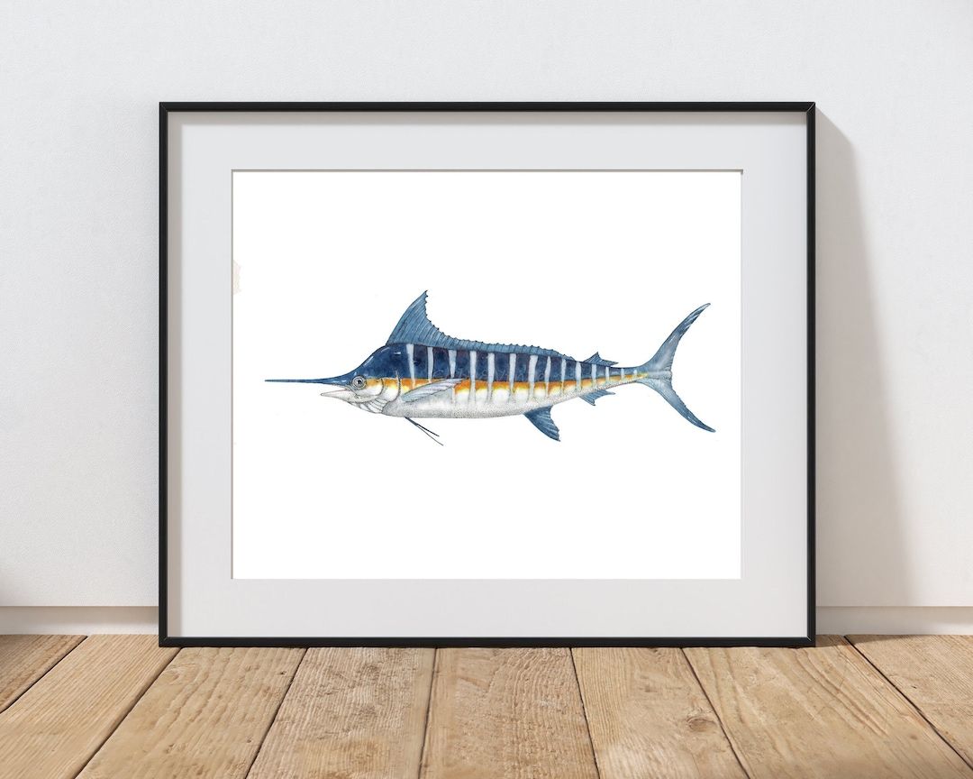 Blue Marlin Print, Blue Marlin Watercolor, Printable Coastal Wall Art ...