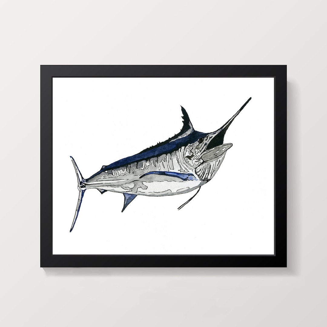 Black Marlin Watercolor Art Print: Coastal Beach House Decor - Etsy