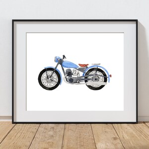 Printable Blue Vintage Motorcycle, Blue Motorcycle, Travel Nursery Wall ...
