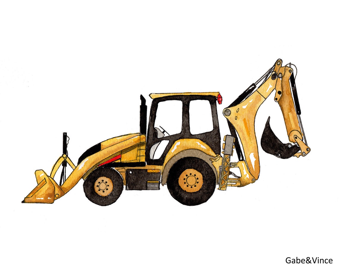Backhoe Loader Print, Printable Watercolor, Boys Wall Art, Kids Room ...