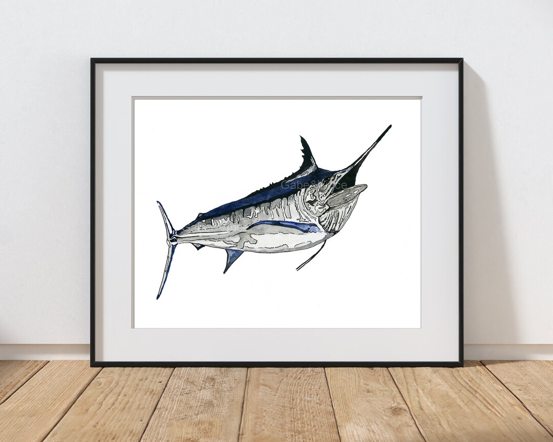 Black Marlin Watercolor Print: Coastal Wall Art (digital Download) - Etsy