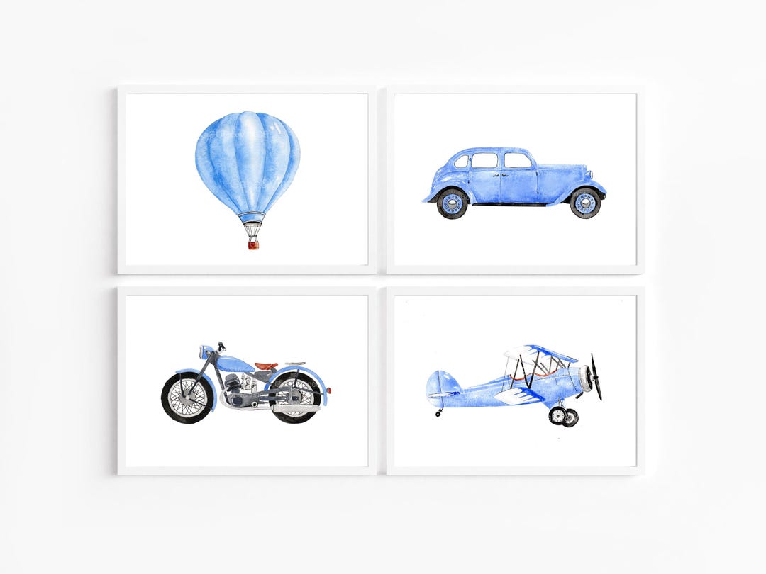 Vintage Transportation Nursery Art: Airplane, Car, Motorcycle Prints ...