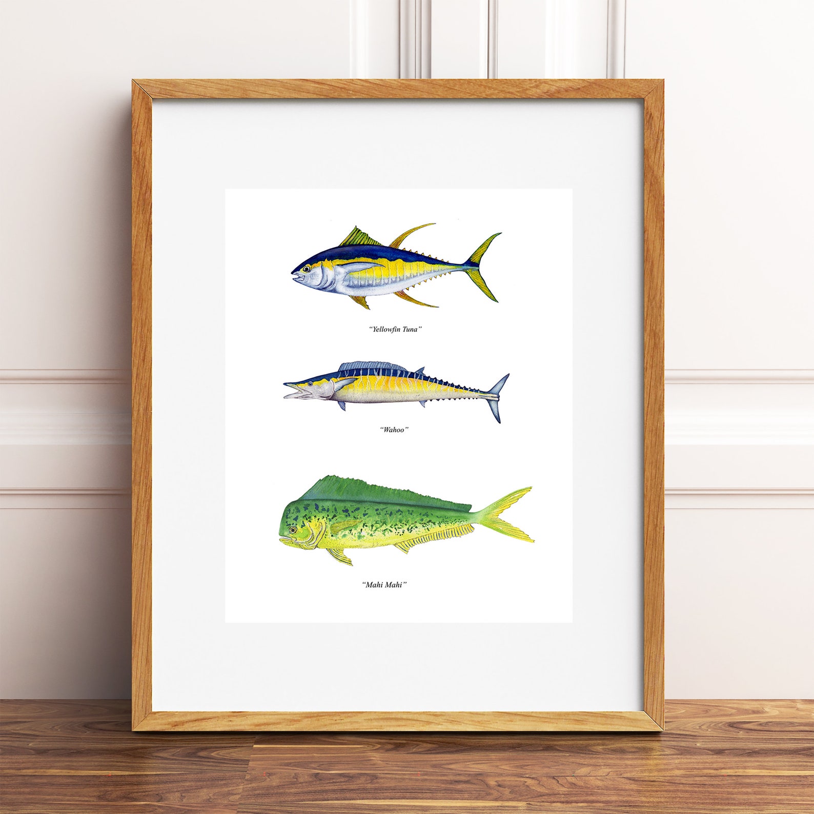Yellowfin Tuna, Wahoo, and Mahi Mahi Watercolor Print: Coastal Wall Art ...