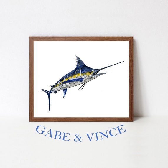 Striped Marlin Print Printable Printable Coastal Wall Art | Etsy