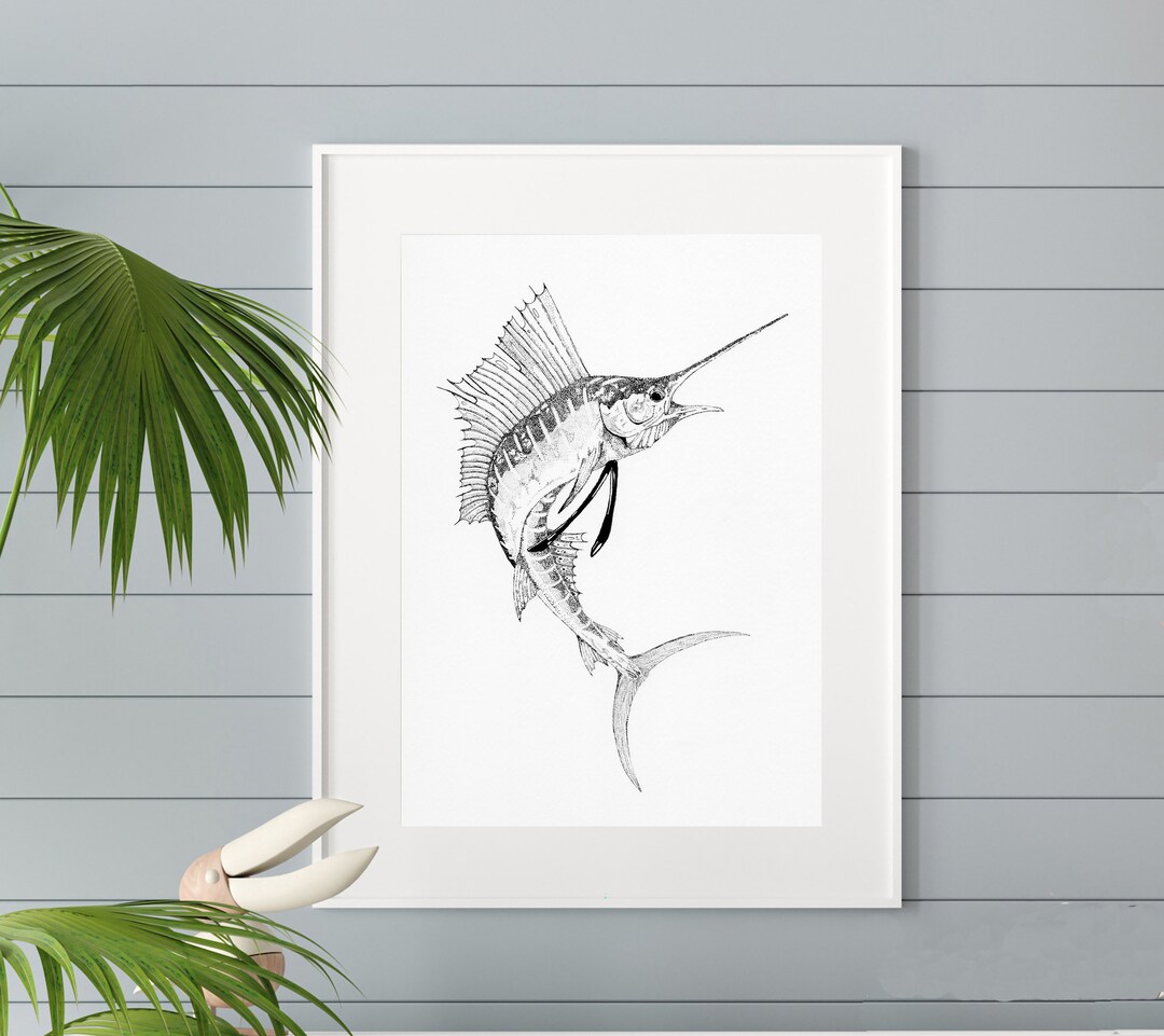 Sailfish Print, Sailfish Pen and Ink, Sailfish Ink Drawing Stippling ...