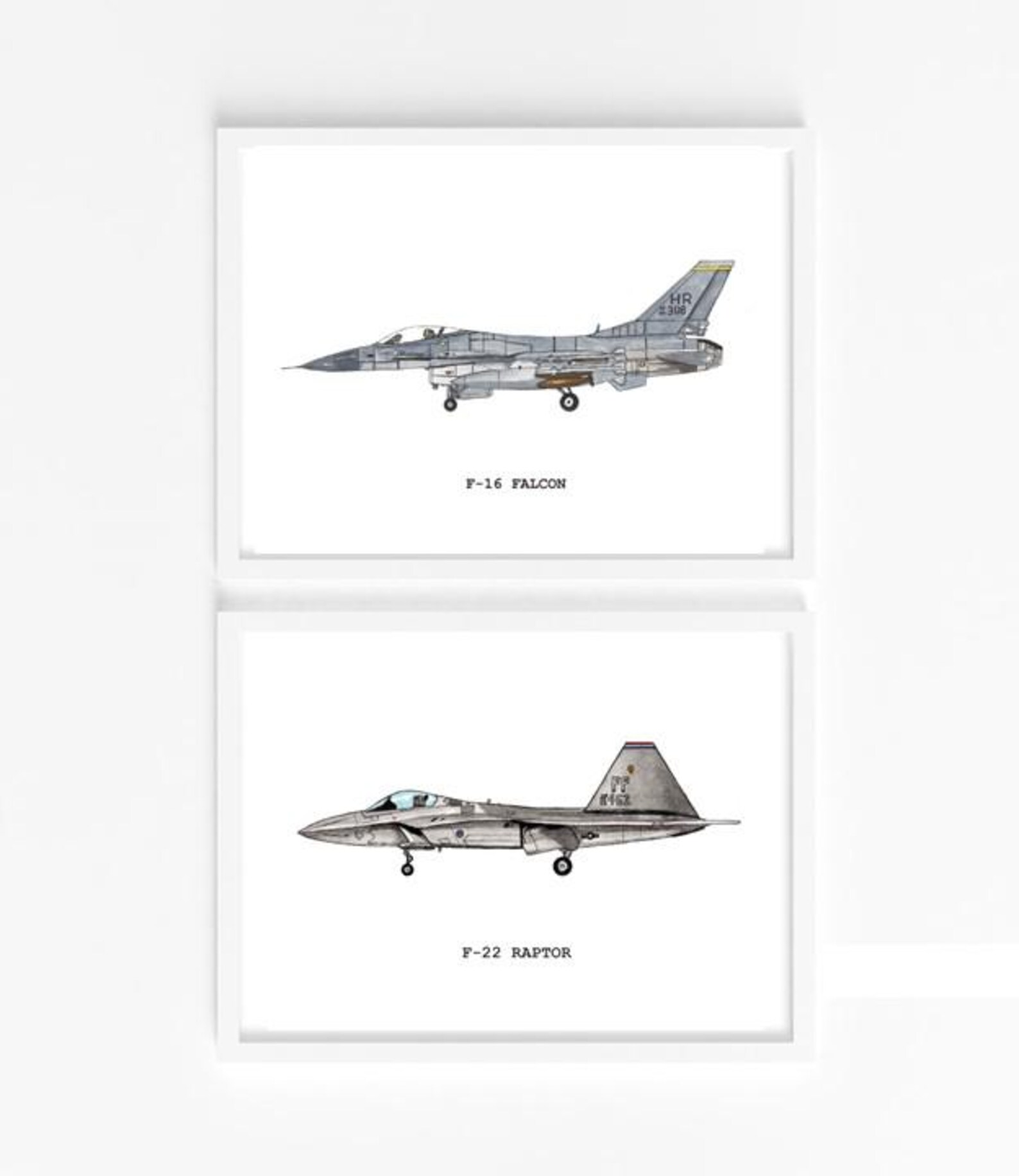 Printable Airplane, Set of 2, F-16 Falcon, F-22 Raptor, USAF, Fighter ...