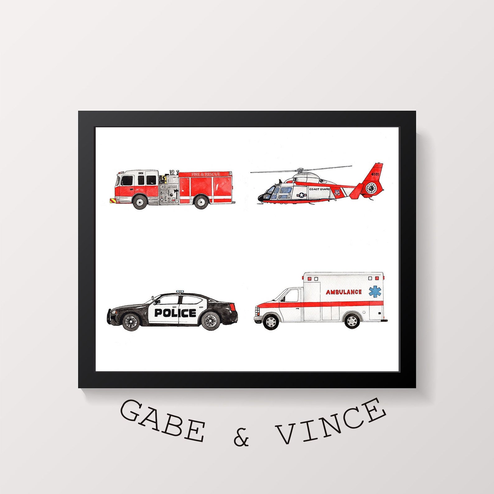 Emergency Rescue Vehicles Poster Printable Emergency | Etsy