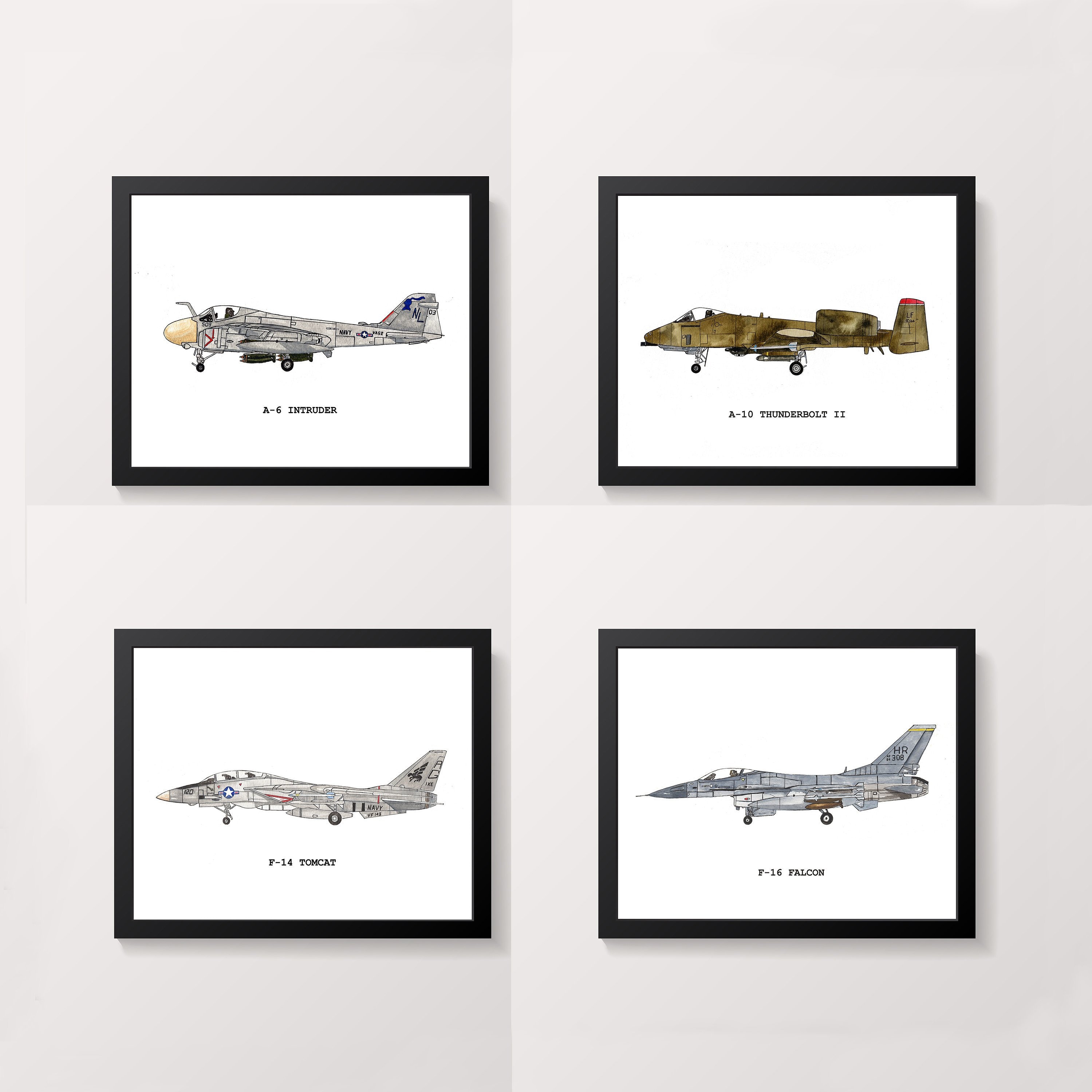 Fighter Jet Prints Set of 4: Airplane Wall Art for Kids, Baby Toddler ...