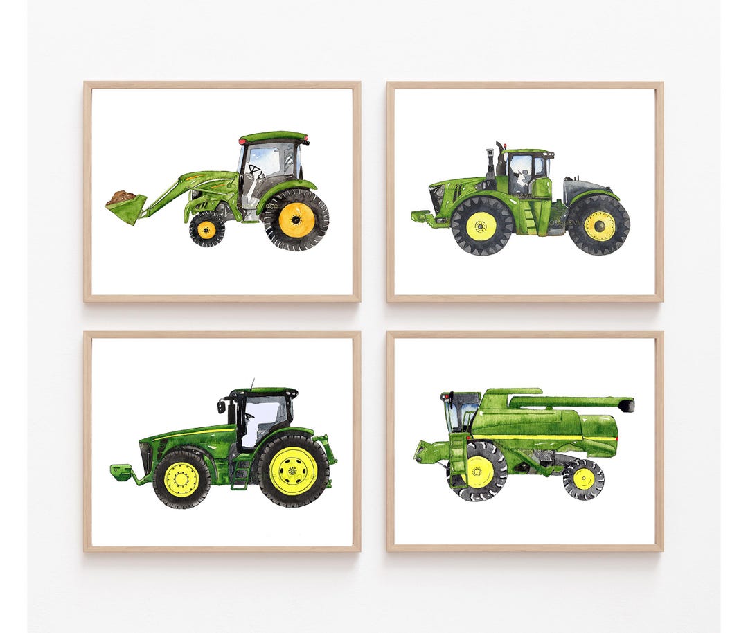 Tractor Art Prints, Set of 4 | Green Farm Vehicles | Farmhouse Nursery ...
